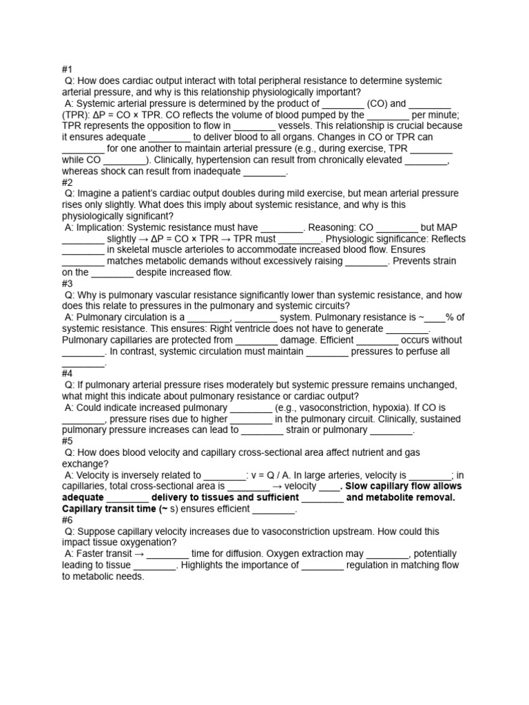 Circulation Problems Fill-In-The-Blank | PDF | Blood Pressure ...