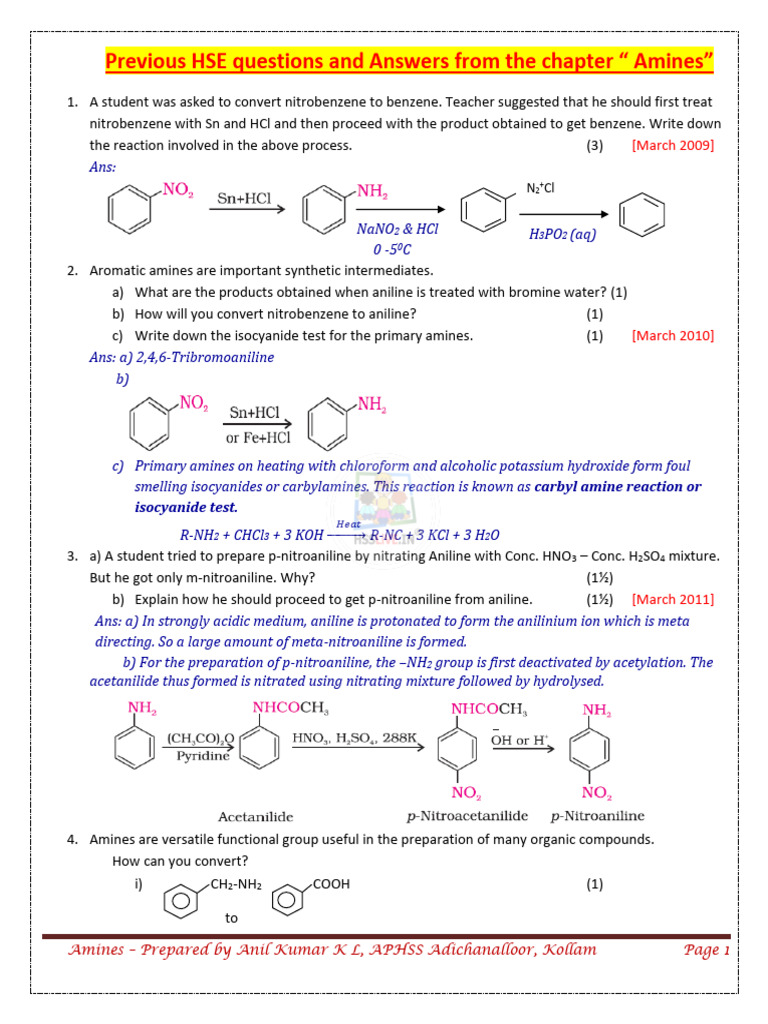 Hsslive Xii Chem 9. Amines | PDF | Amine | Chemical Compounds
