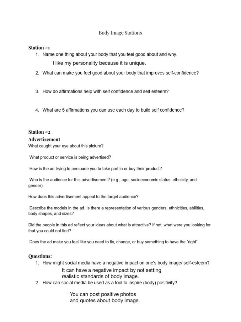 Body Image and Self-Esteem Activities | PDF | Body Image | Self Esteem