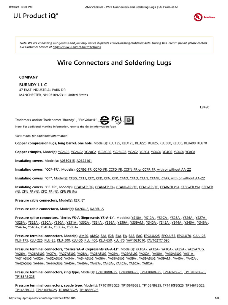 Certificado Ka26u Coc Burndy | PDF | Electrical Connector ...