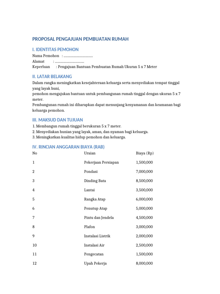 Proposal Pembuatan Rumah 5x7 Meter | PDF