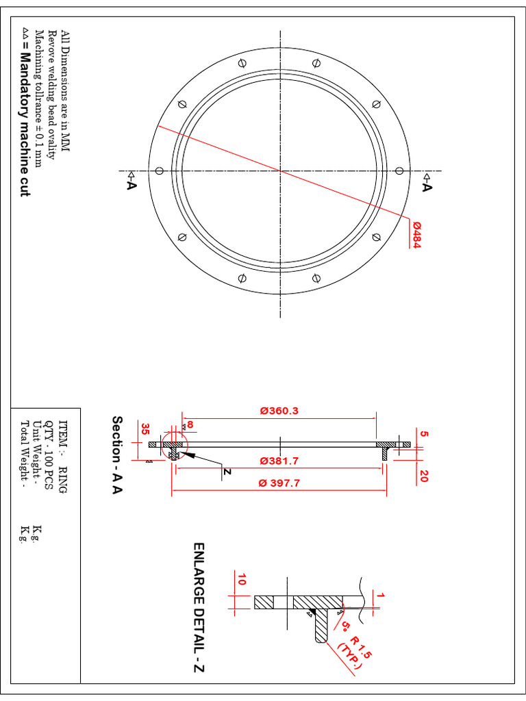Ring Final Machining Drg 100 Nos | PDF