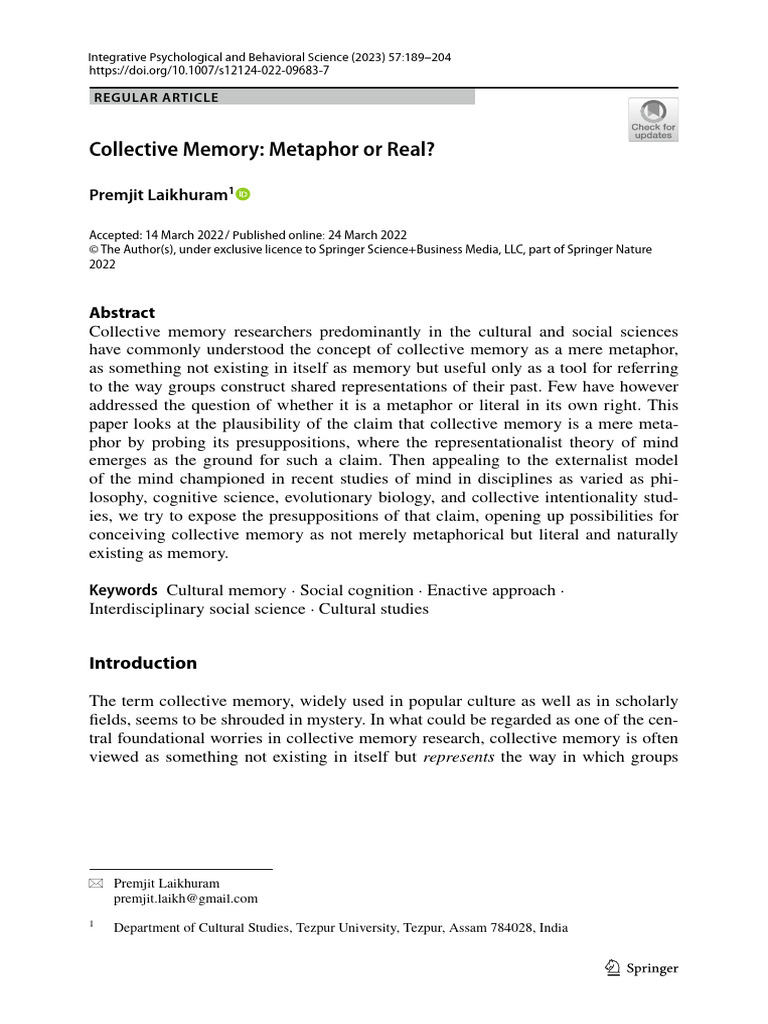 Is Collective Memory Real or Metaphor? | PDF | Mind | Cognition