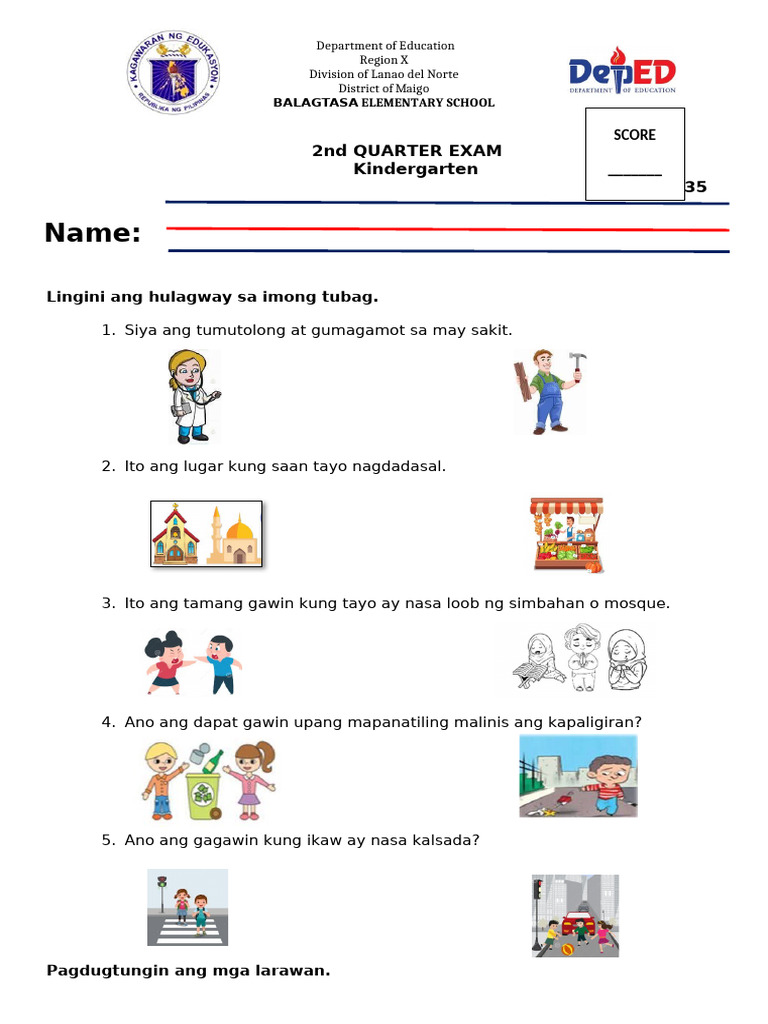 B-Kindergarten 2nd Quarter Test With TOS - MATATAG | PDF