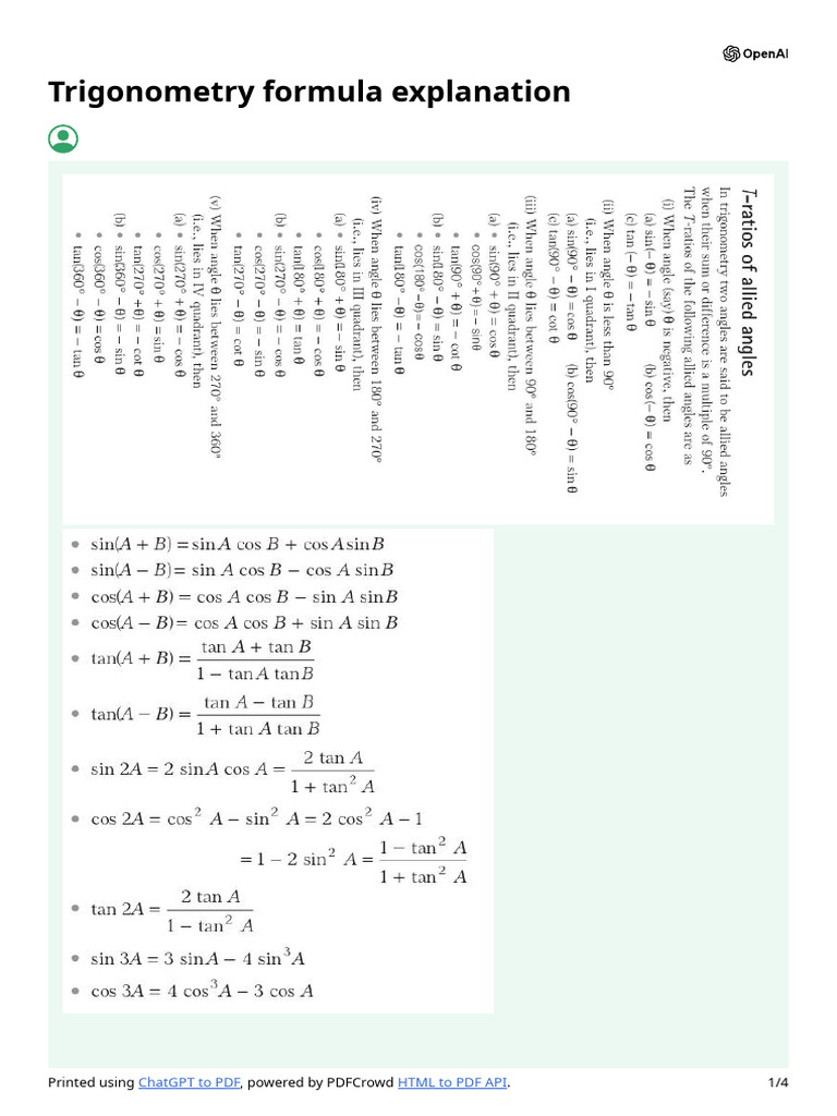 Trigonometry Formula Explanation | PDF | Trigonometry | Special Functions