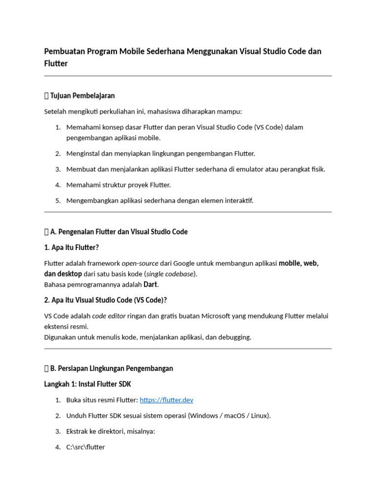 Program Mobile Sederhana Menggunakan Visual Studio Code Dan Flutter | PDF