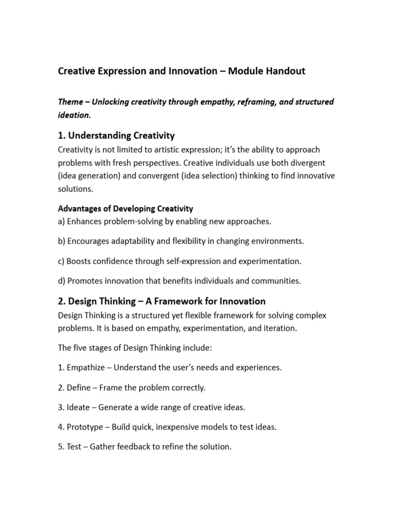 Creative Expression and Innovation - Module Handout | PDF | Creativity ...