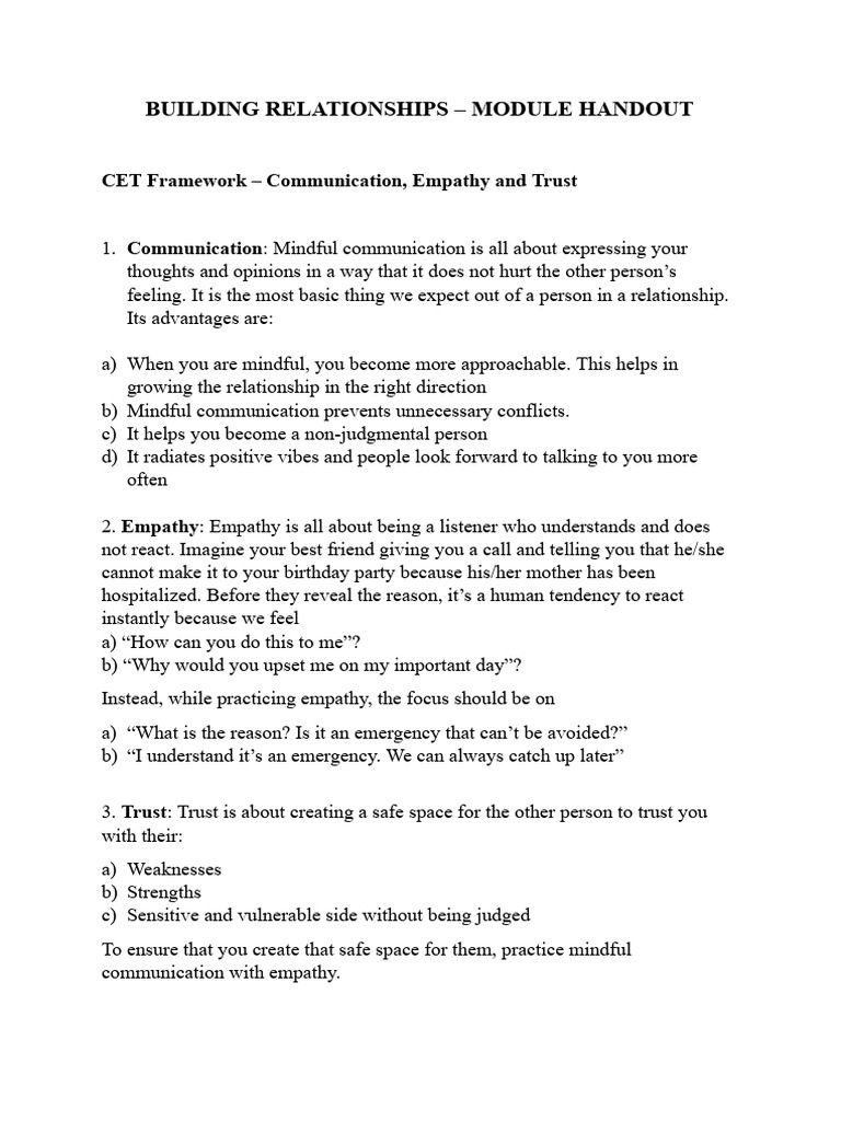 Building Relationships: Key Strategies | PDF | Empathy | Communication