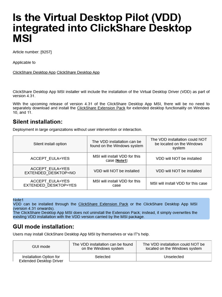 Knowledge Base 9257 - Is The Virtual Desktop Pilot (VDD) Integrated ...