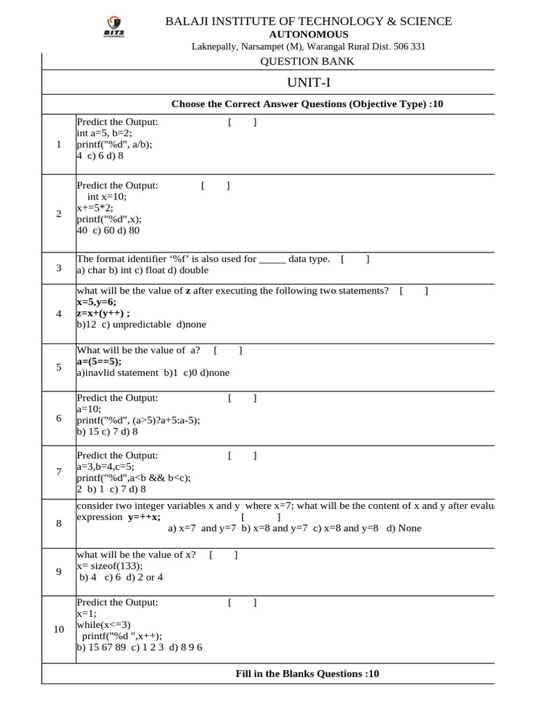 Pps-cpds-question Bank Format a.y. 2025-26 (1) | PDF | Pointer ...