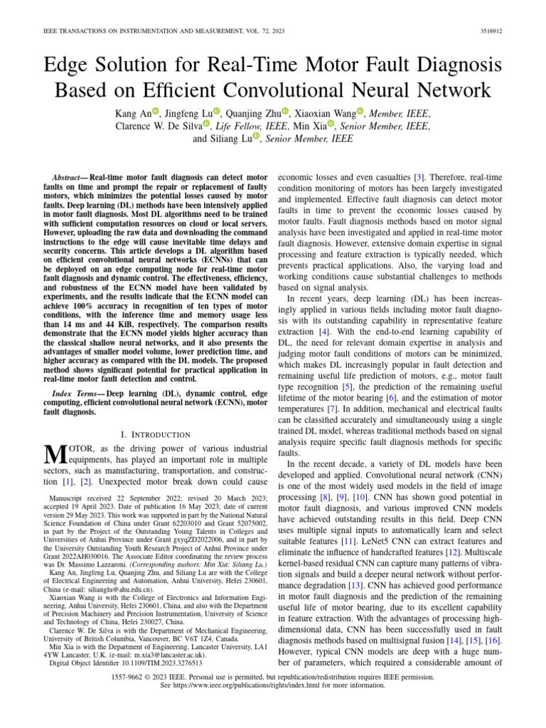 Edge Solution For Real-Time Motor Fault Diagnosis Based On Efficient Convolutional Neural ...