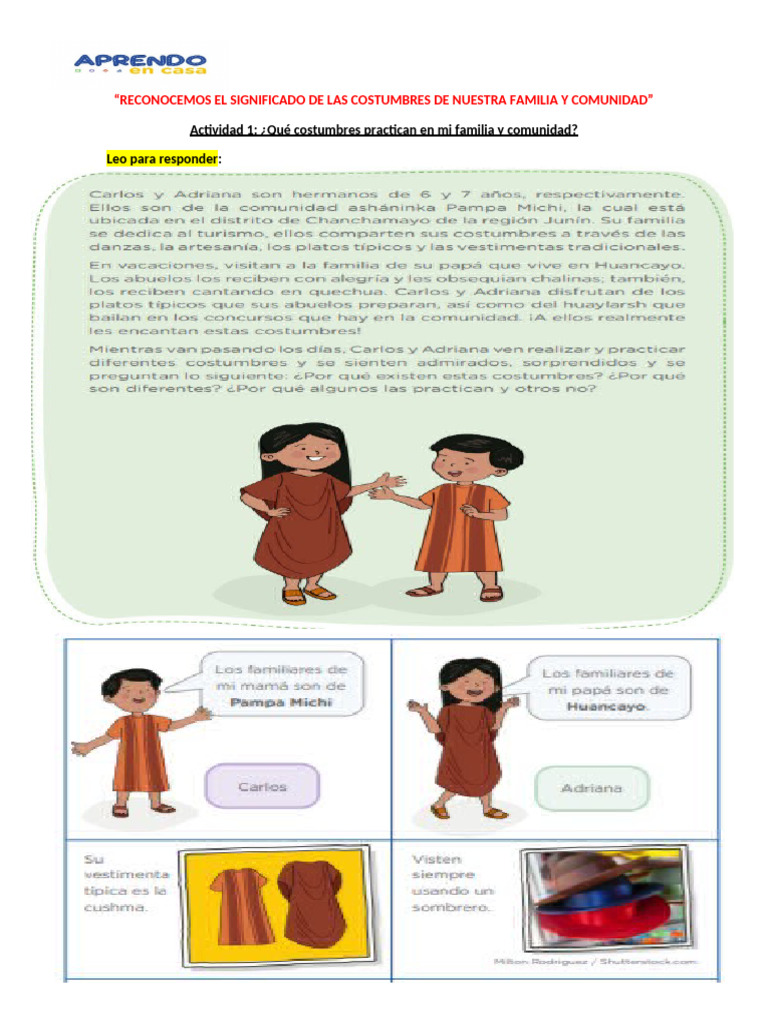 Reconocemos El Significado de Las Costumbres de Nuestra Familia y Comunidad | PDF