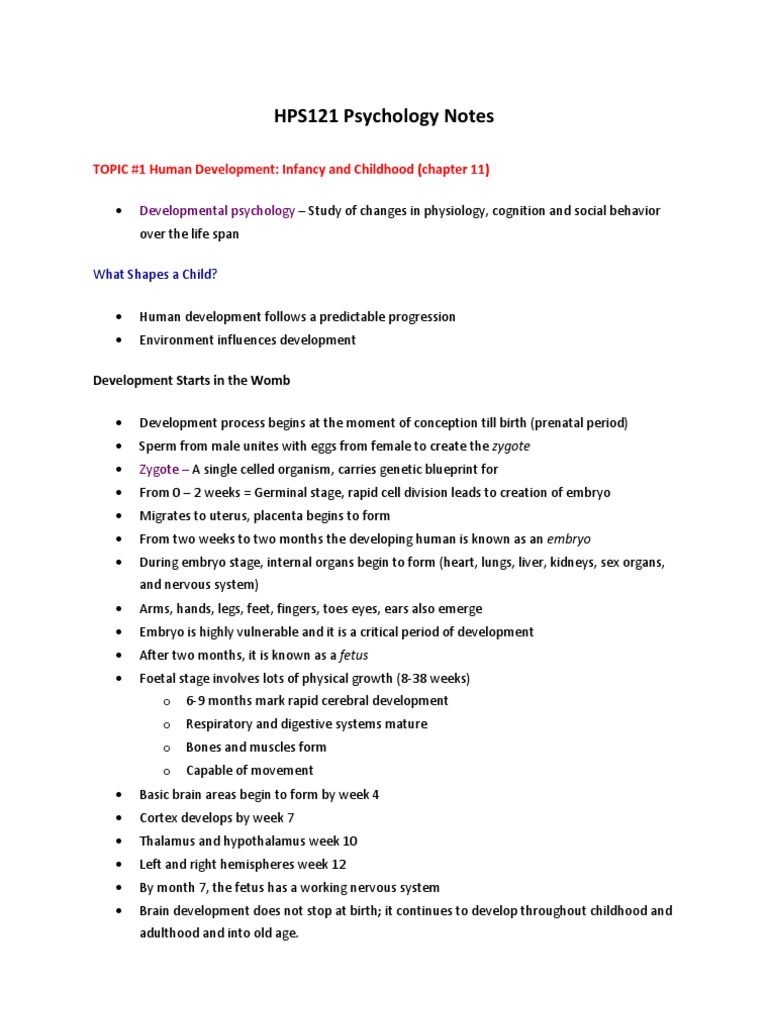 Psychology Notes | PDF | Attachment Theory | Developmental Psychology