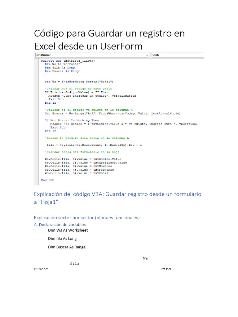 Guardar Registros en Excel con VBA | PDF | Microsoft Excel ...