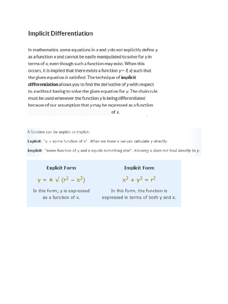 Implicit Differentiation | PDF