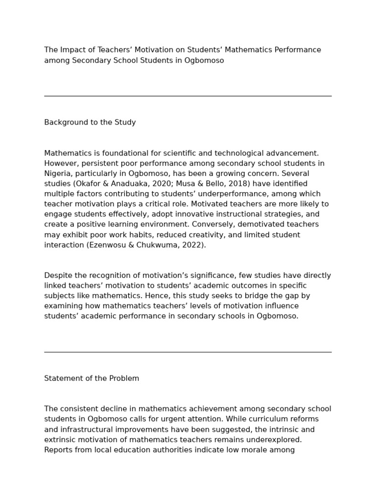 Teacher Motivation's Effect on Math Performance | PDF | Motivation ...