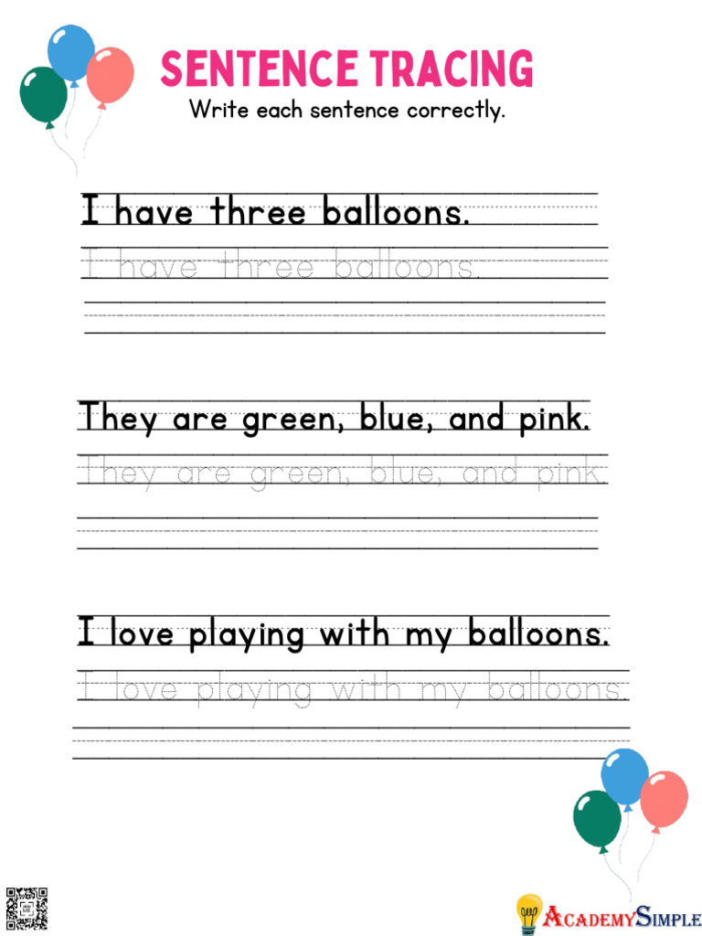 Sentence Tracing Balloons | PDF