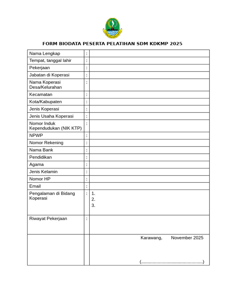 Form Biodata Peserta | PDF