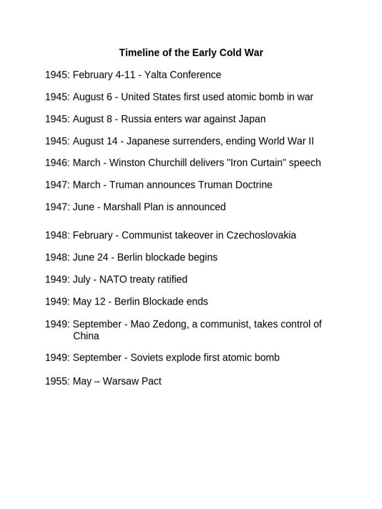 Early Cold War Timeline and Events | PDF | Iron Curtain | Harry S. Truman