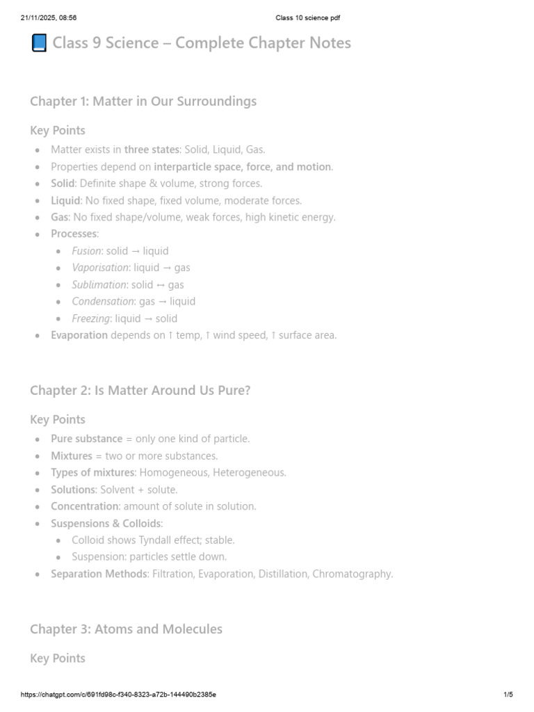 Class 9 Science PDF | PDF | Mixture | Atoms