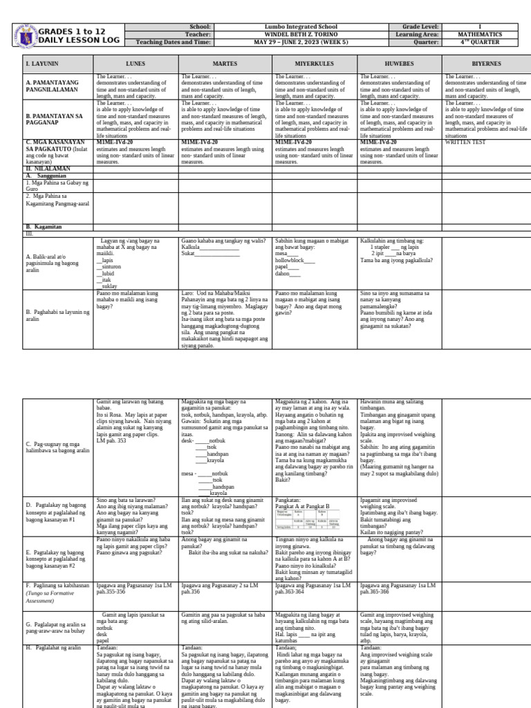 Dll Mathematics 1 q4 w5 | PDF