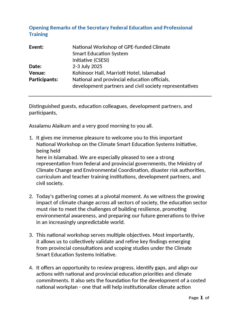 Opening Remarks Secretray FE&PT - 01072025 | PDF | Natural Environment
