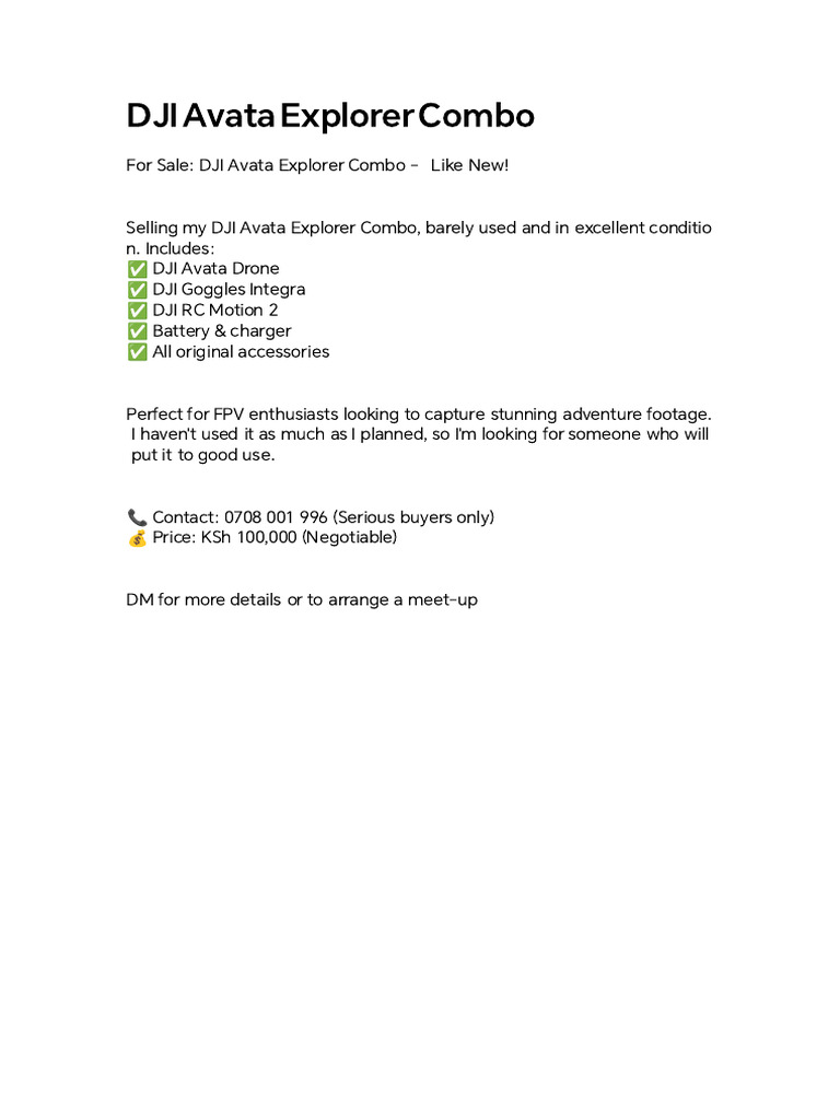 DJI Avata Explorer Combo for Sale | PDF