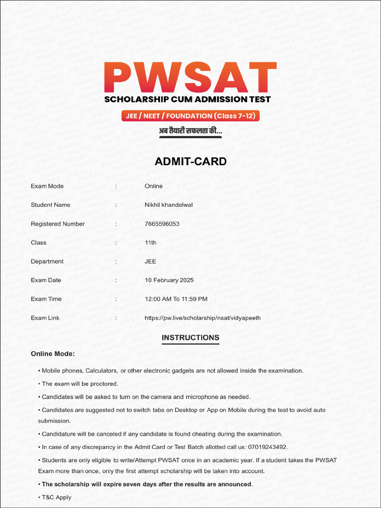 Admit Card | PDF
