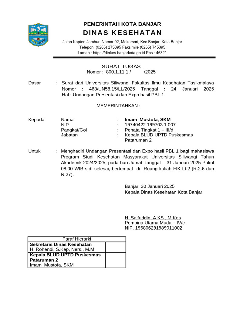 SURAT TUGAS - Imam Mustofa - 31 Januari 2025 | PDF
