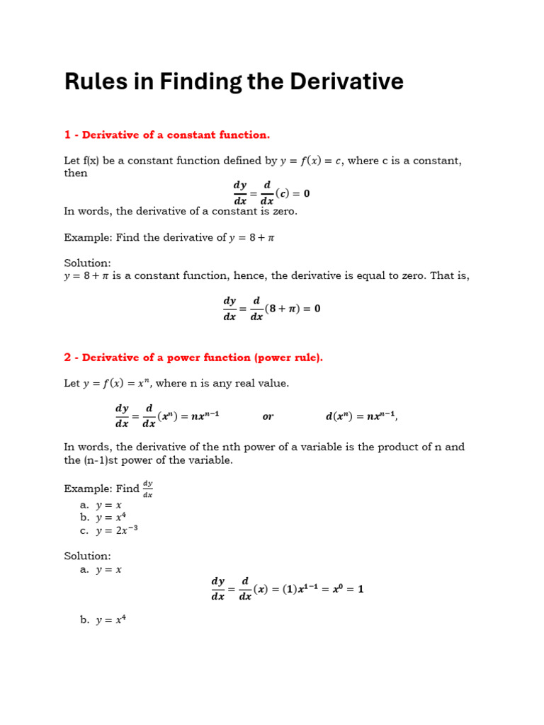 Derivative Rules Explained | PDF | Derivative | Function (Mathematics)