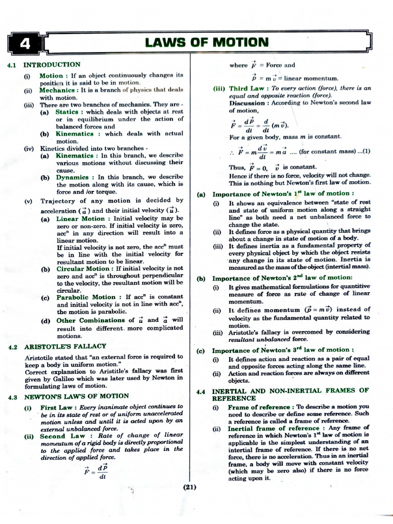 CH - 4 Laws of Motion Xi | PDF
