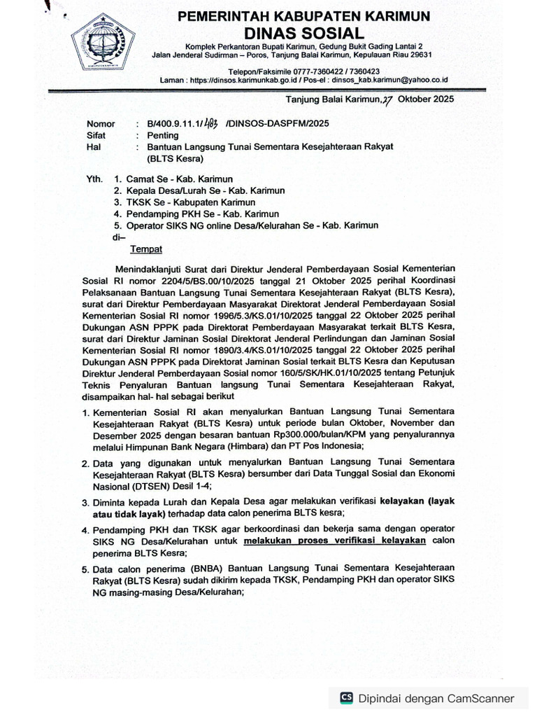 Surat Blts Kesra | PDF