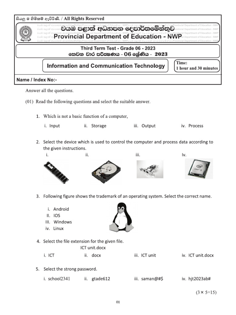 NWP Third Term Test - Grade 6 - 2023 | PDF