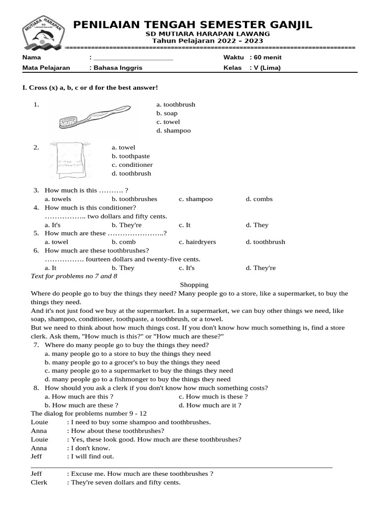 SOAL PTS Bahasa Inggris Kelas 6 | PDF