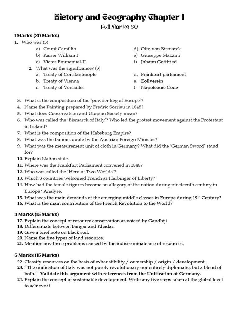 Hist and Geo Ch1 QP | PDF