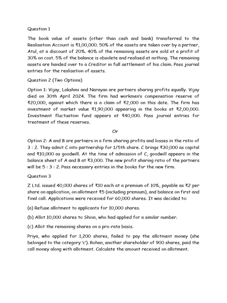 Accountancy - Worksheet 1 | PDF | Goodwill (Accounting) | Book Value