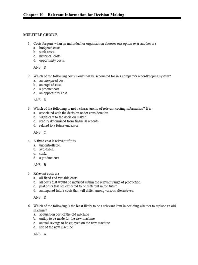 Relevant Costing for Decision Making | PDF | Cost Of Goods Sold ...