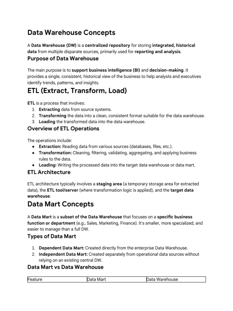 Data Warehouse Concepts | PDF | Data Warehouse | Data