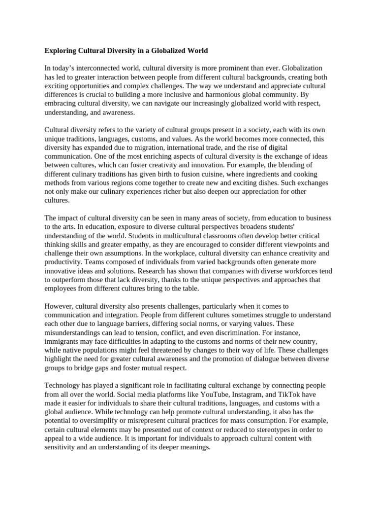 Embracing Cultural Diversity Globally | PDF | Multiculturalism ...
