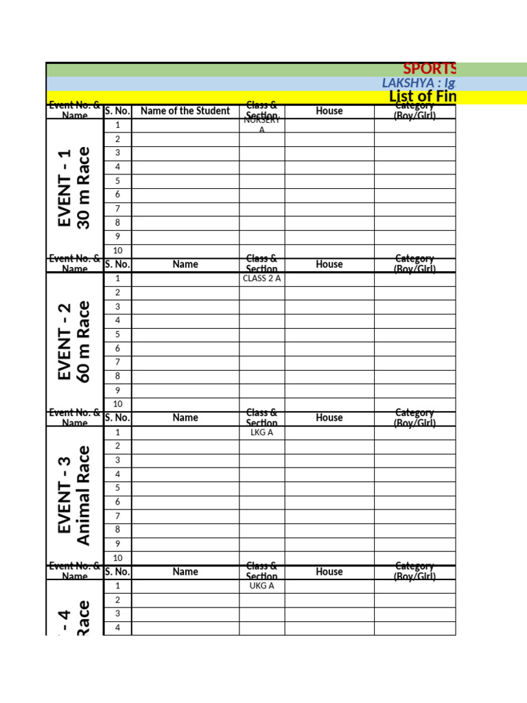 List of Finalists - Event Wise (IV - XII) | PDF | Individual Sports ...