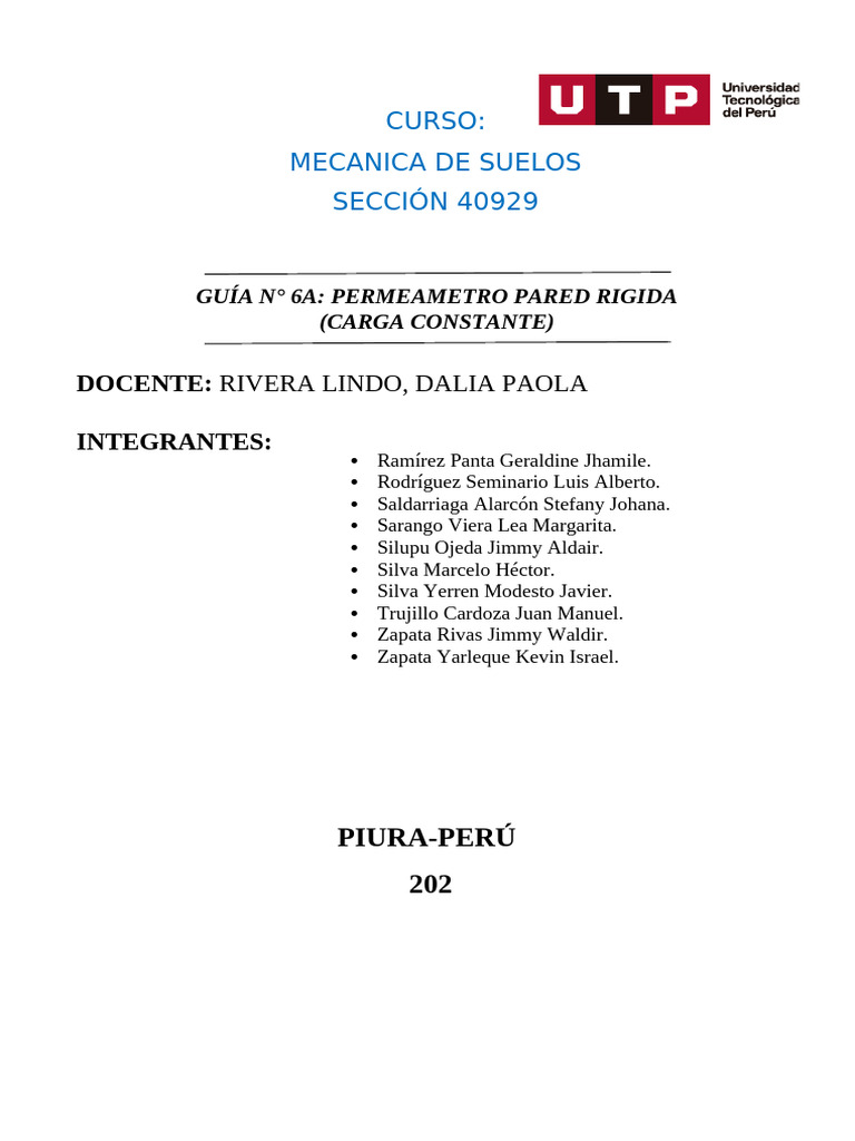 Guía de Permeámetro en Mecánica de Suelos | PDF | Laboratorios | Agua