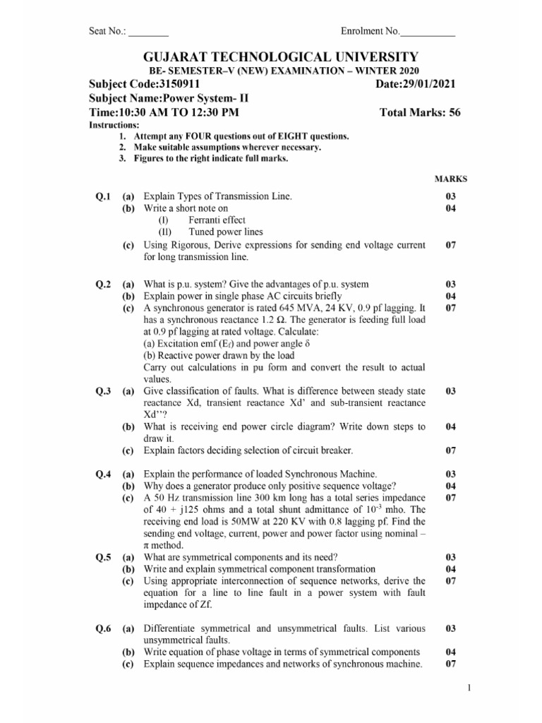 Power System - II - 3150911W2020 | PDF
