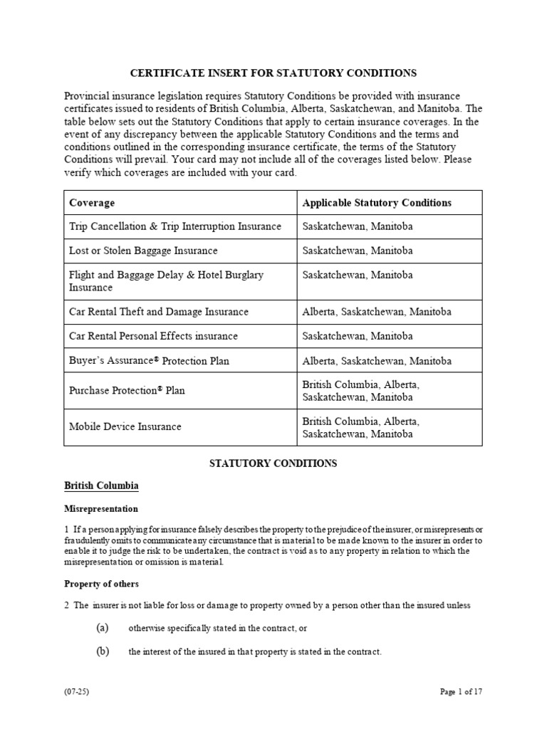 Statutory Conditions for Insurance Certificates | PDF | Insurance ...
