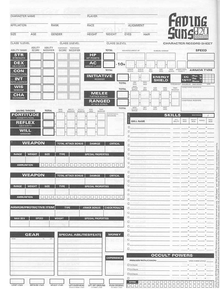 Character Sheet D20 | PDF