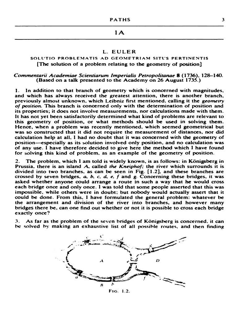 Euler's Solution to the Konigsberg Bridges | PDF | Discrete Mathematics ...