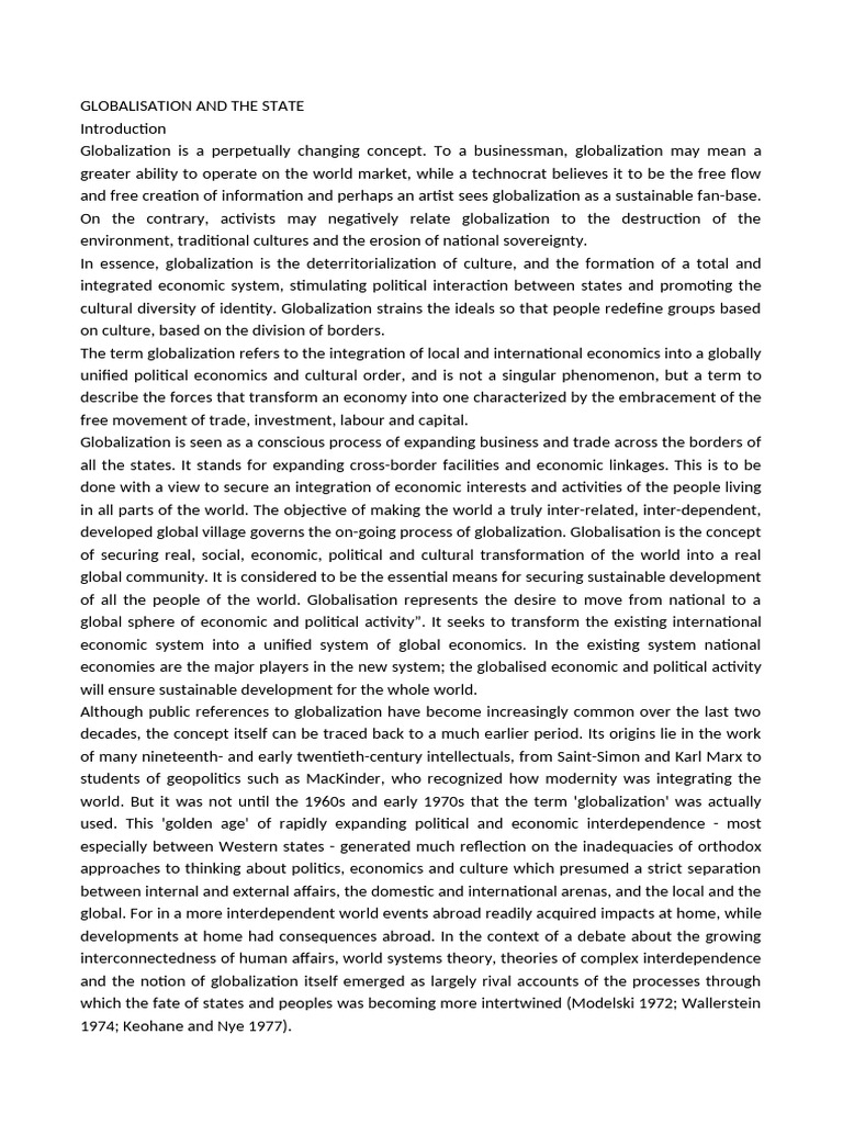 Unit 3 Globalisation and The State | PDF | Globalization | Global ...