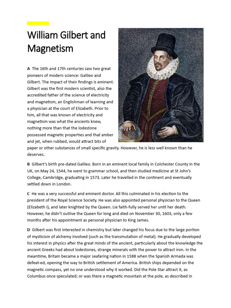William Gilbert and Magnetism | PDF | Magnetism | Magnet