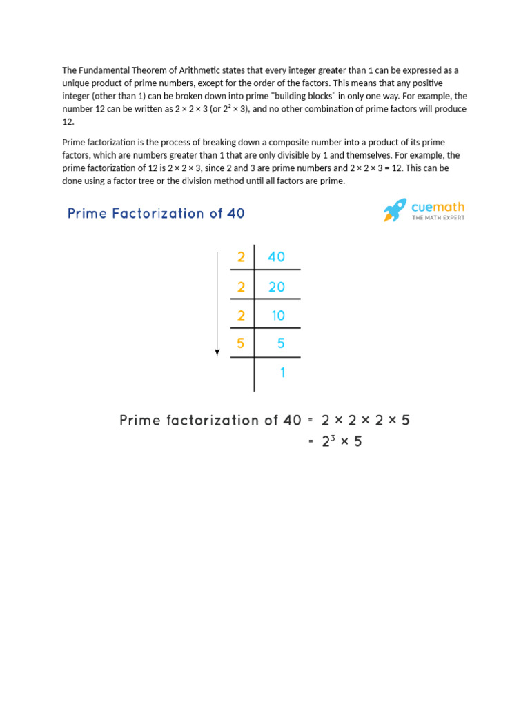 The Fundamental Theorem of Arithmetic | PDF