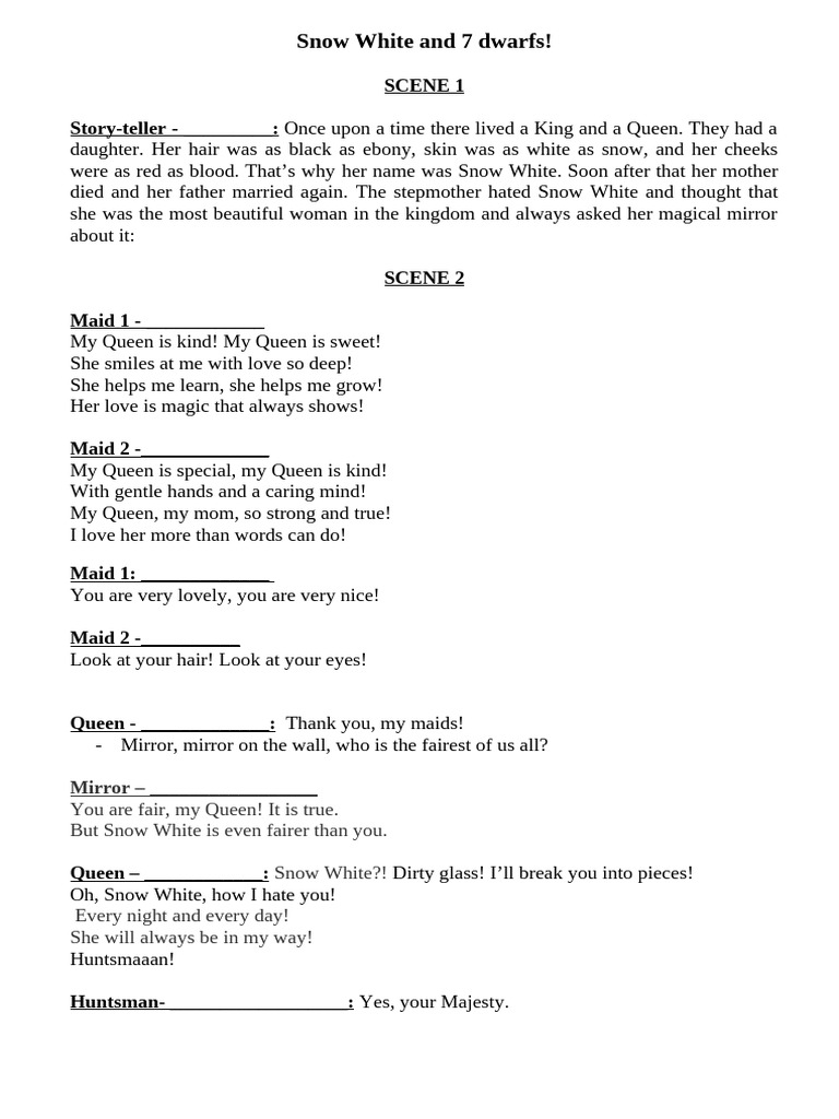 Snow White: A Classic Fairy Tale Script | PDF | Snow White | European ...
