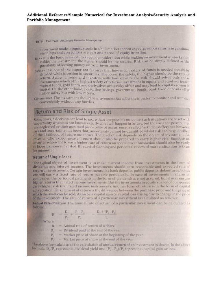Numericals For Investment Analysis | PDF | Investment Management ...